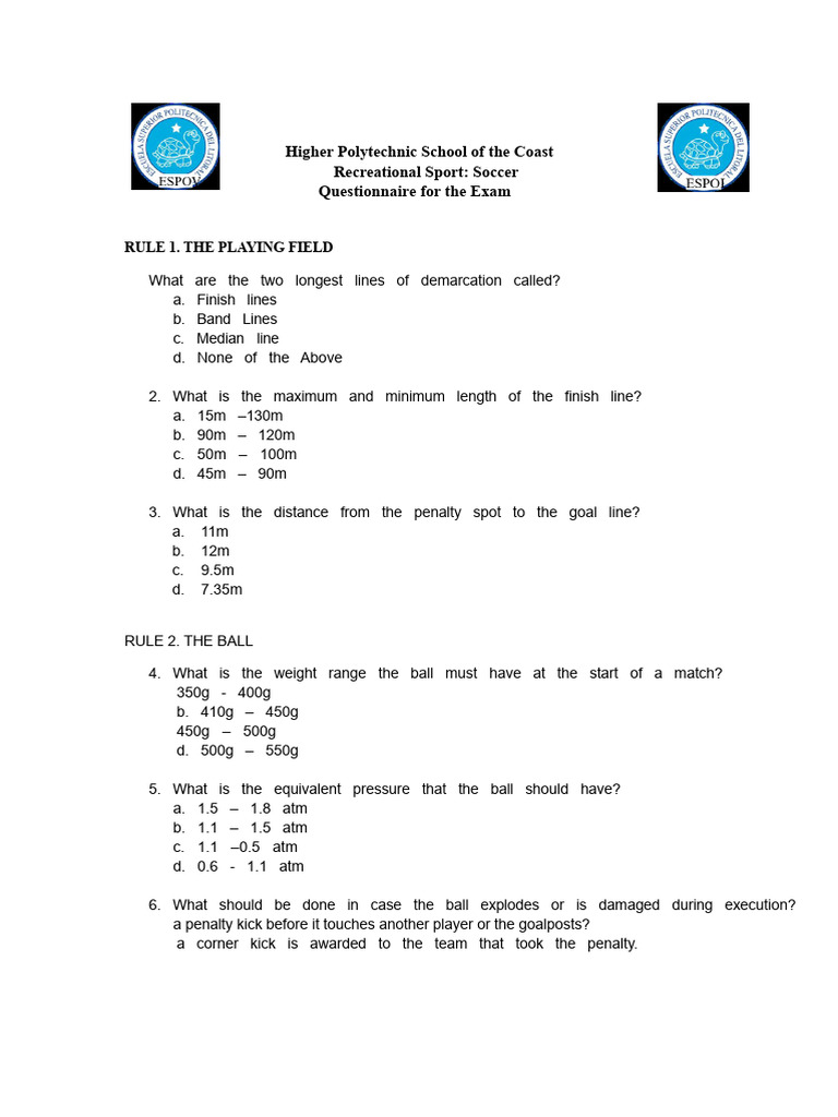 Football Questionnaire | PDF | Team Sports | Sports Rules And Regulations