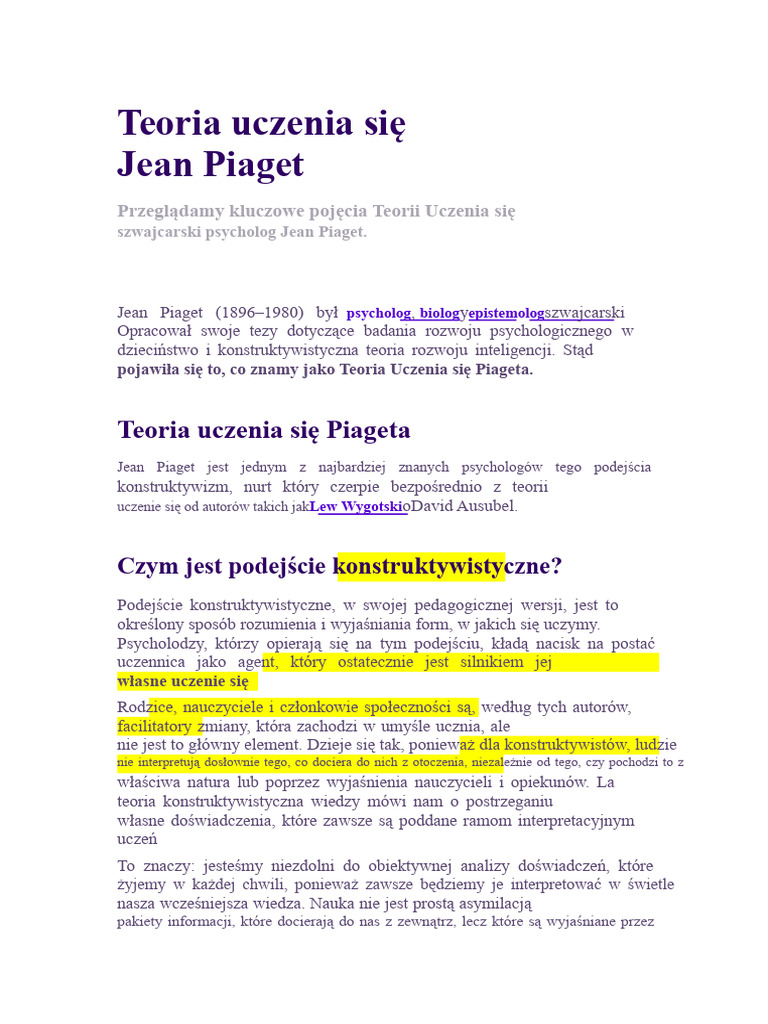 Teoria Uczenia Się Jean Piageta | PDF
