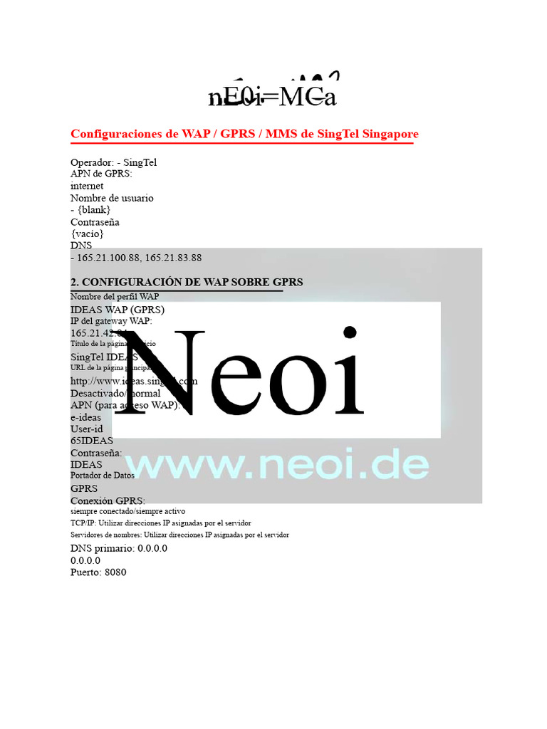 Configuraciones WAP/GPRS/MMS SingTel | PDF | Servicio de Mensajes ...