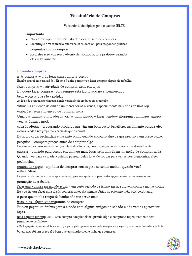 Vocabulário Essencial para Compras | PDF | Dinheiro | Supermercado