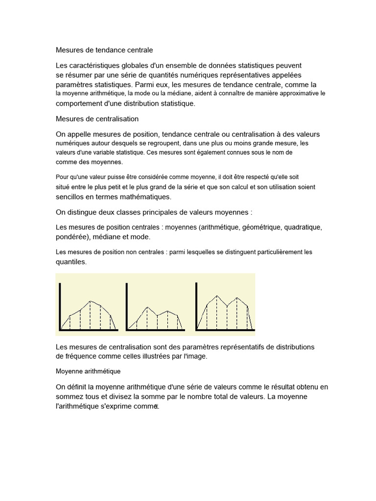 Mesures de Tendance Centrale | PDF | Moyenne | Médiane (statistiques)