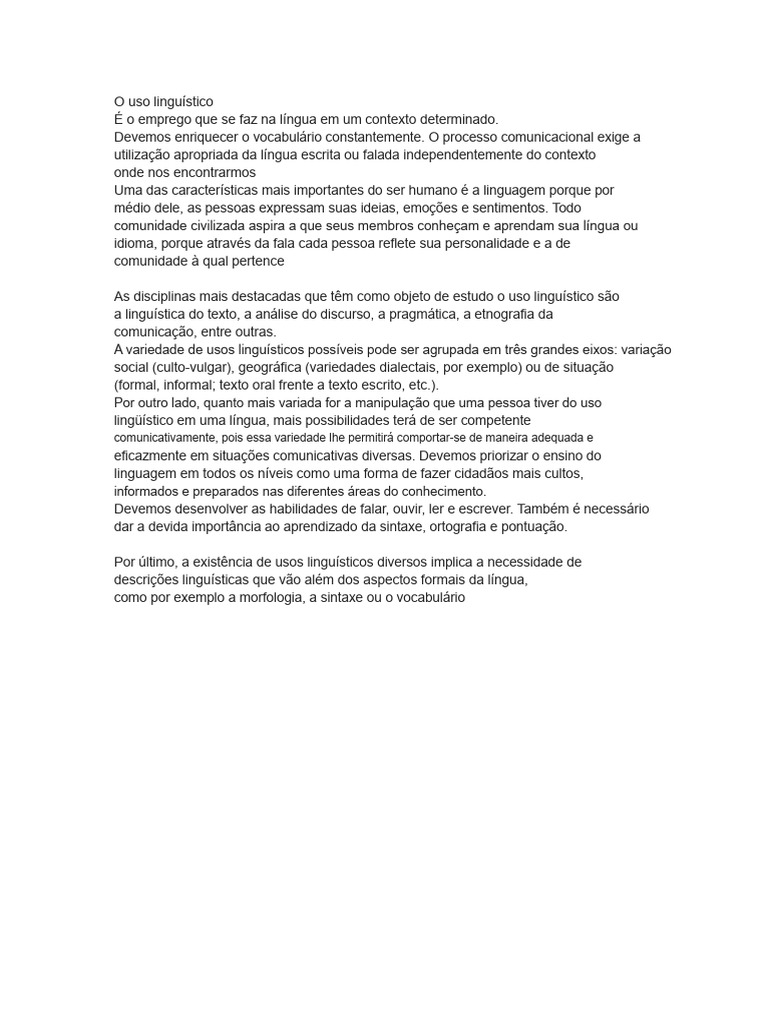 Uso Linguístico e Variedades da Língua | PDF | Linguística | Linguagem ...