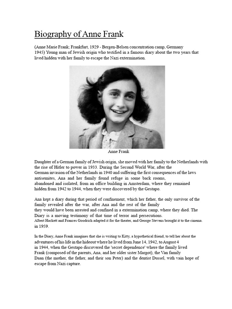 Biography of Anne Frank | PDF | Anne Frank