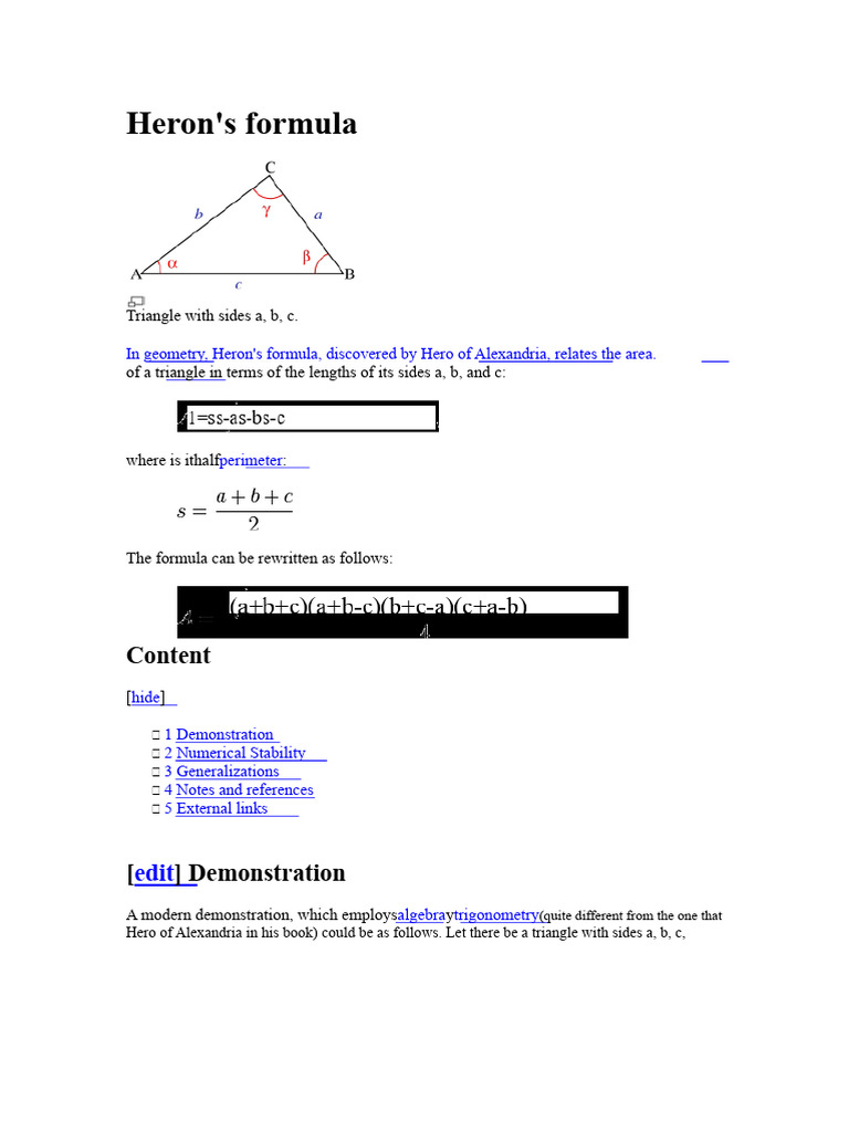 Heron's Formula for Triangle Area | PDF | Triangle | Area
