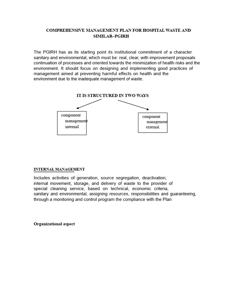 Comprehensive Management Plan For Hospital and Similar Waste | PDF ...