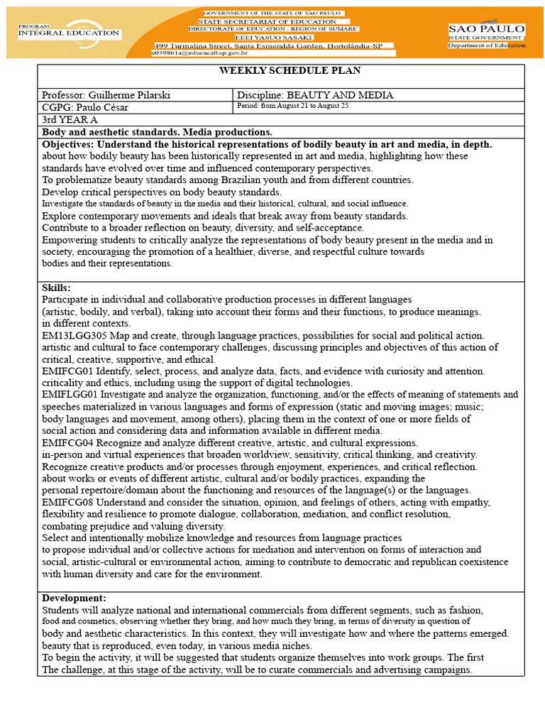 Lesson Plan - BEAUTY AND MEDIA - Week of August 21 To 25 | PDF | Beauty ...