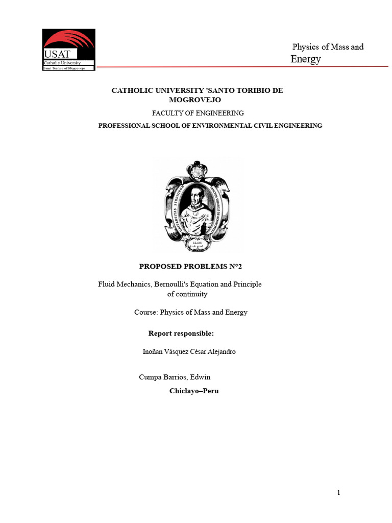 PROPOSED PROBLEMS 03. Fluid Mechanics. Bernoulli's Equation and ...