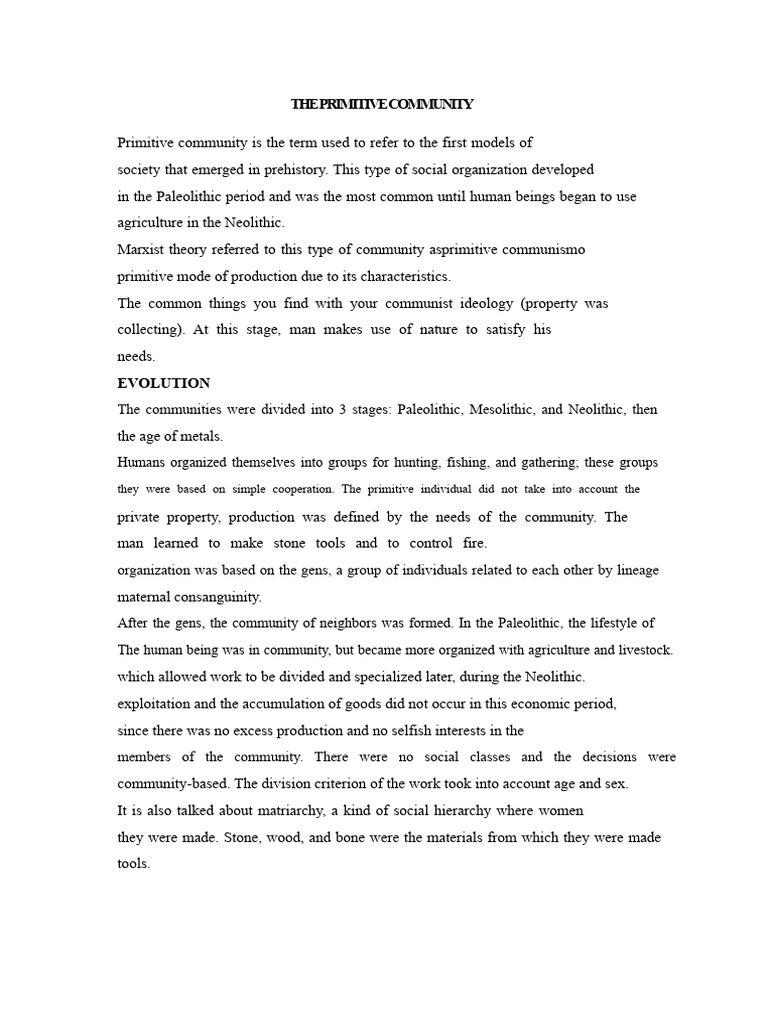 THE PRIMITIVE COMMUNITY | PDF | Feudalism | Neolithic