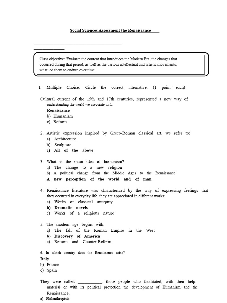Renaissance Evaluation | PDF | Renaissance | Humanism