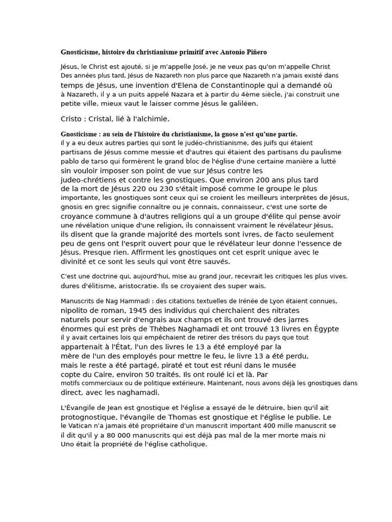 Gnosticisme et Christianisme Primitif | PDF | Gnosticisme | Jésus