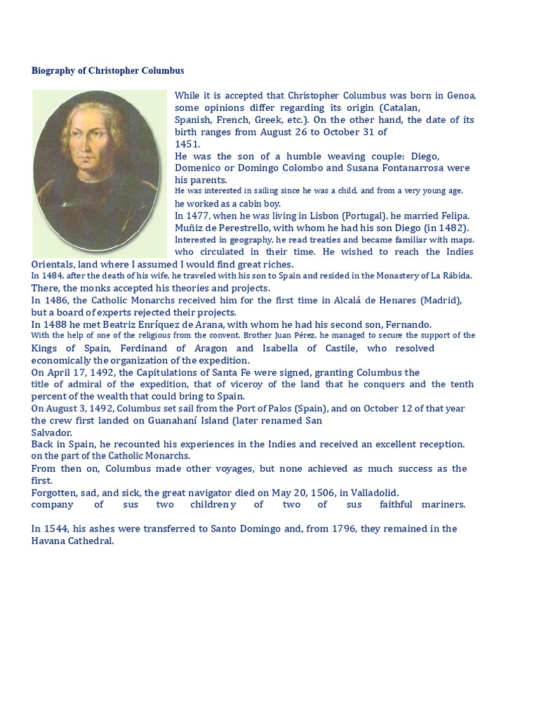 Biography of Christopher Columbus | PDF | Christopher Columbus ...
