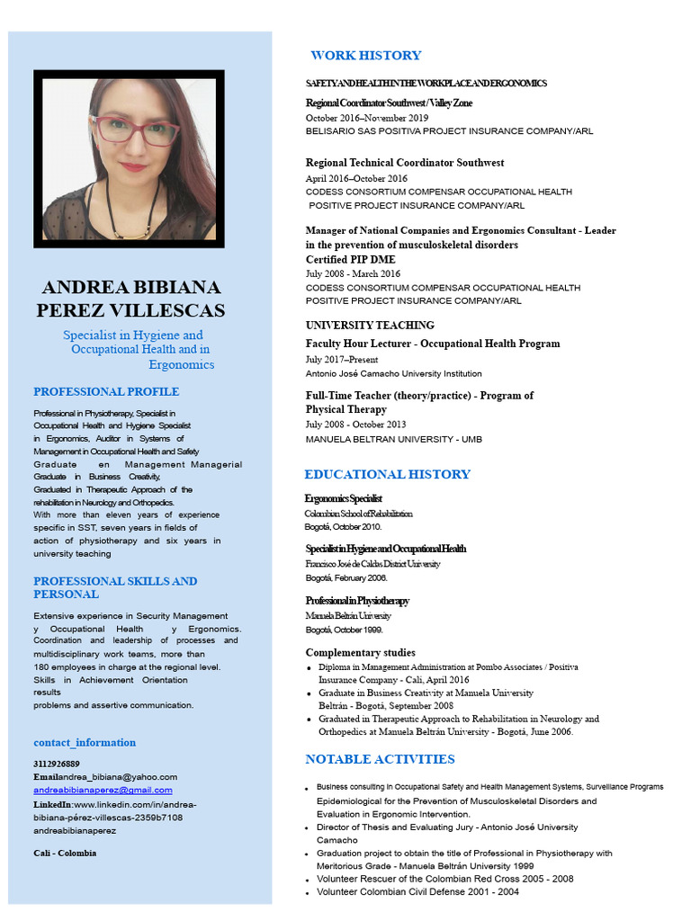 Short Curriculum Specialist in Occupational Safety and Health and ...