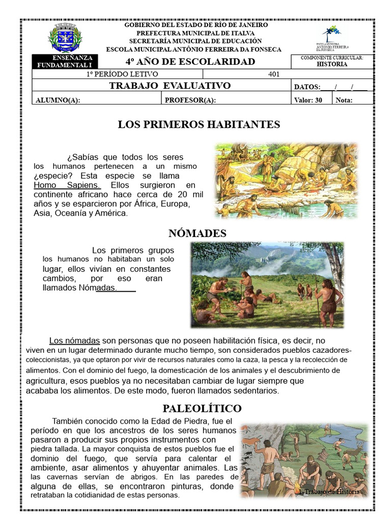 Trabajo de Historia Los Primeros Habitantes | PDF | Nómada | Humano