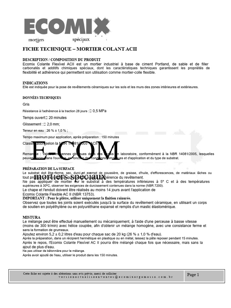 Fiche Technique ACII | PDF | Mortier (matériau) | Ciment