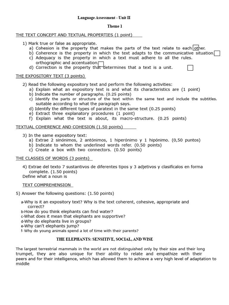 Language Evaluation Expository Text | PDF | Elephant | Infants