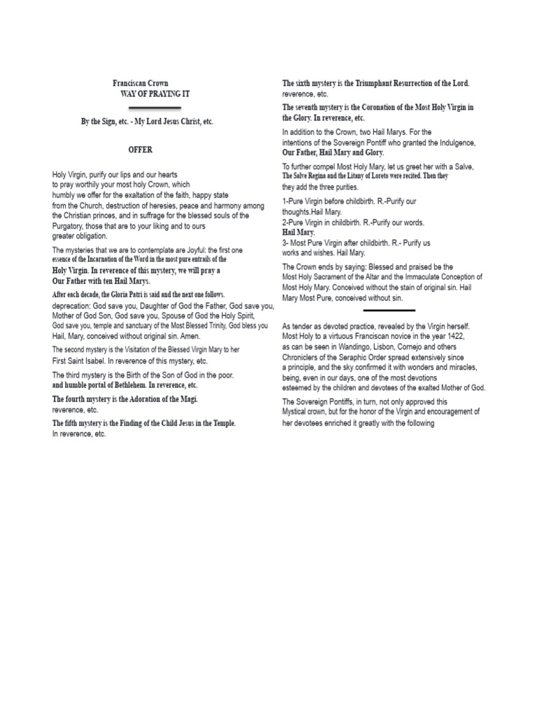 Franciscan Crown Prayer Guide | PDF | Mary, Mother Of Jesus | Rosary
