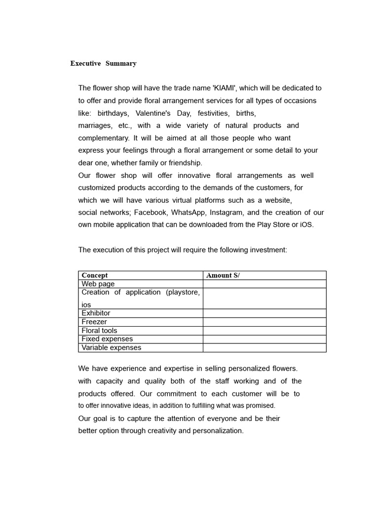 Executive Summary | PDF | Floristry | Supply Chain