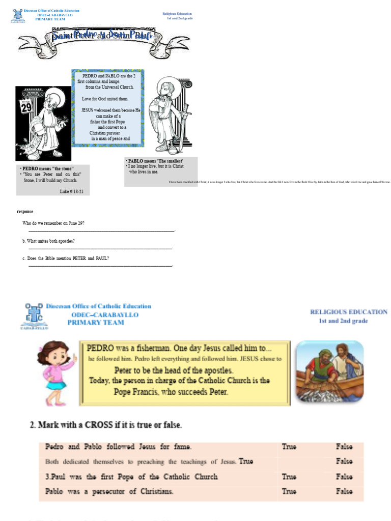 Saint Peter and Saint Paul - 1st and 2nd Grade Primary | PDF | Saint ...
