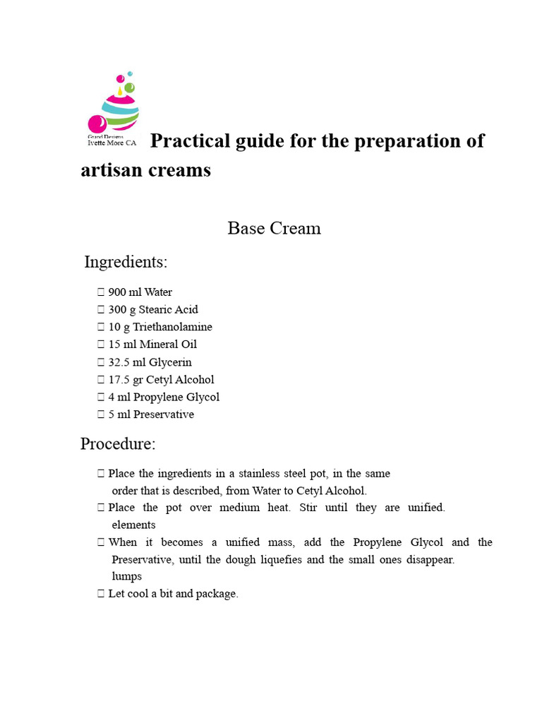 Artisan Creams Preparation Guide | PDF | Teaspoon