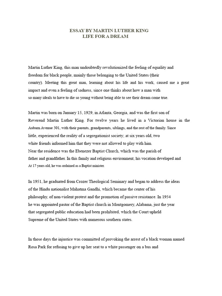 Essay by Martin Luther King | PDF | Martin Luther King Jr. | Essays