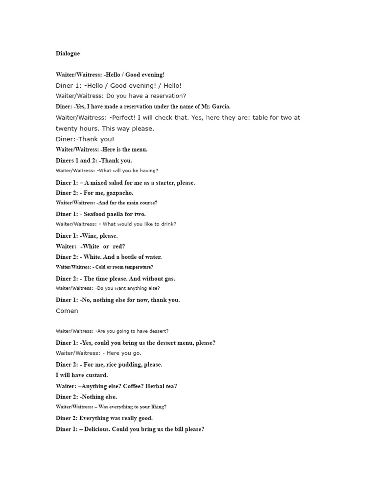 Dialogue English | PDF | Waiting Staff | Hors D'oeuvre