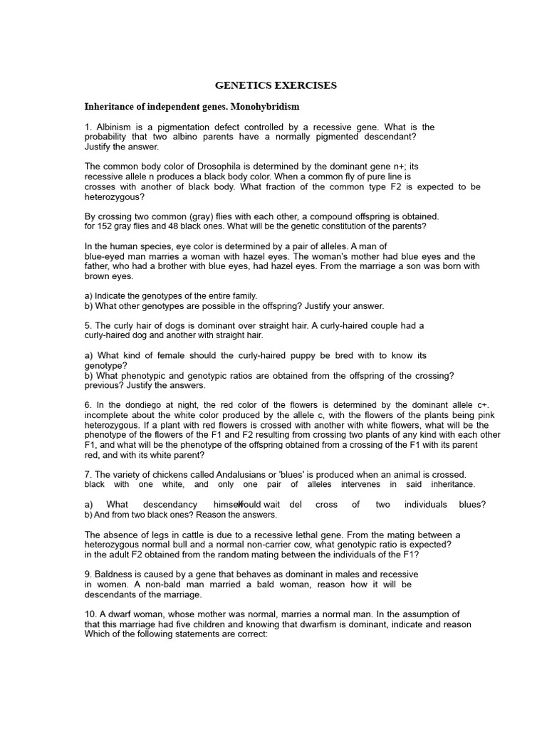 Genetics Exercises on Inheritance Patterns | PDF | Dominance (Genetics ...