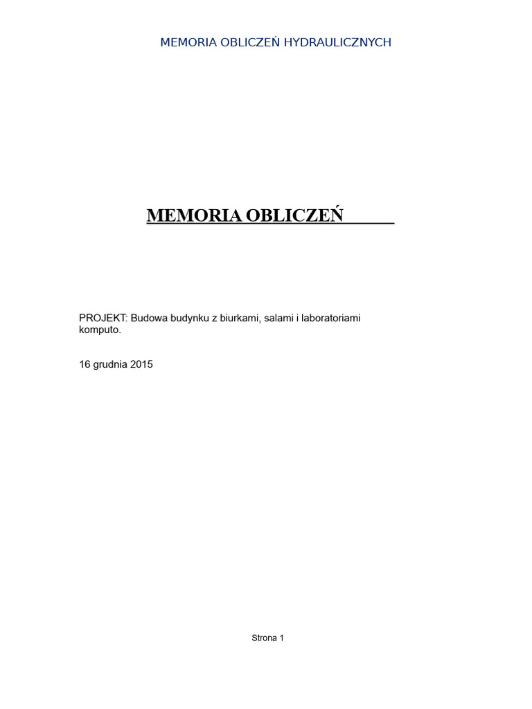 Obliczenia Hydrauliczne 1 | PDF