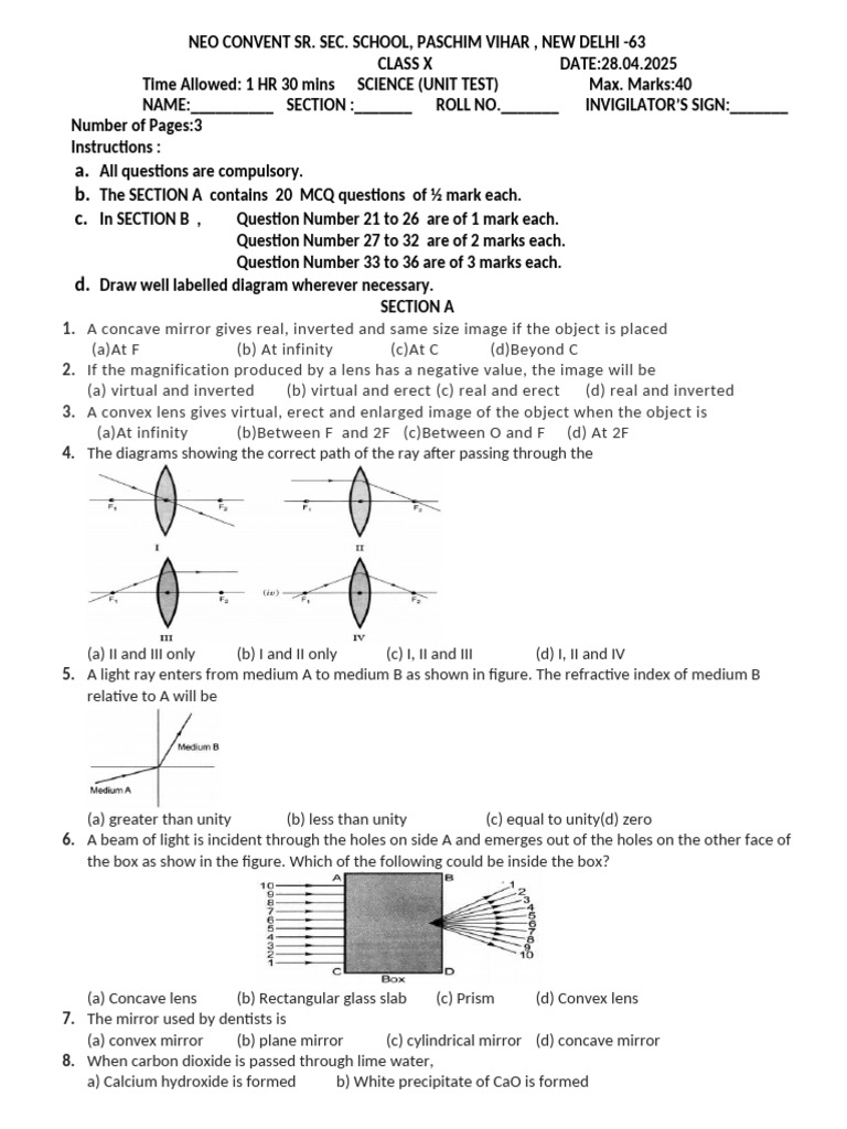 Ncs X Questions 28-04-2025 Science (SCH) | PDF | Chemical Reactions ...