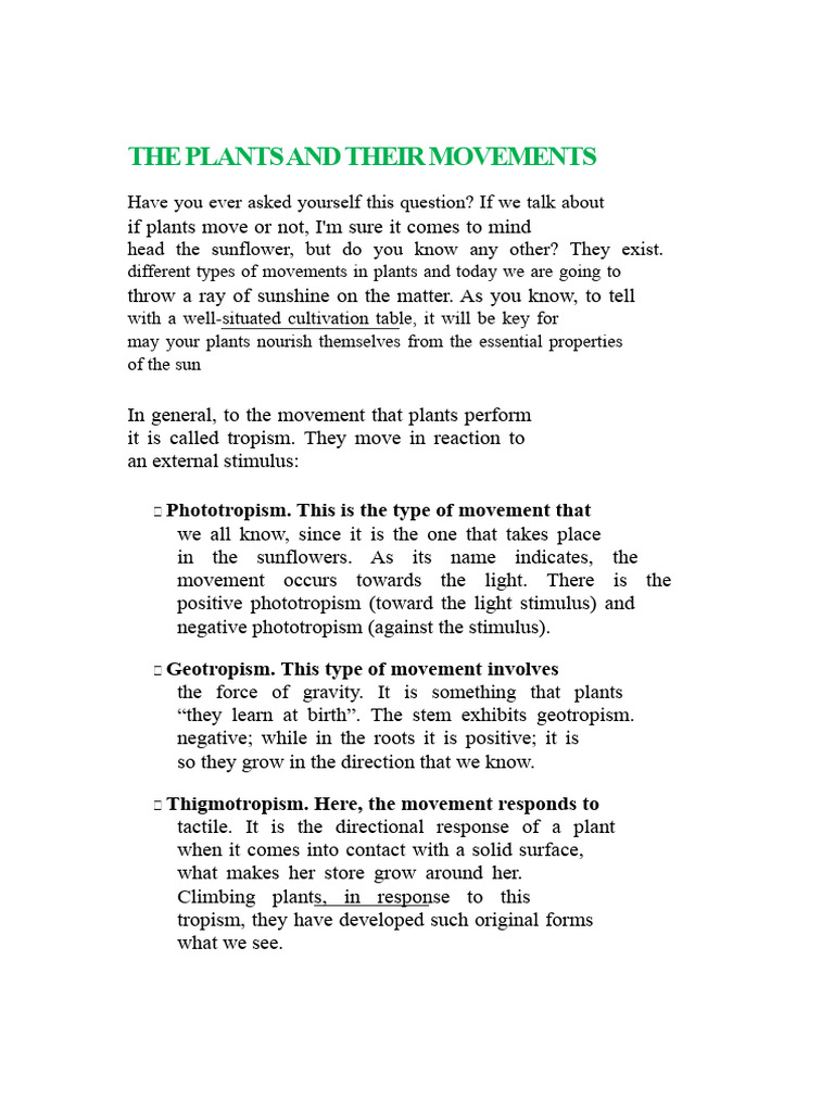 Understanding Plant Movements and Tropisms | PDF | Biology | Organisms