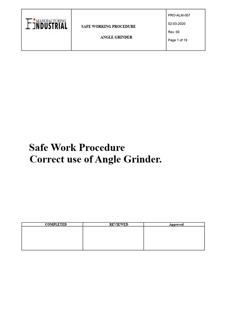 Procedure For Working With Angle Grinder | PDF | Safety | Personal ...