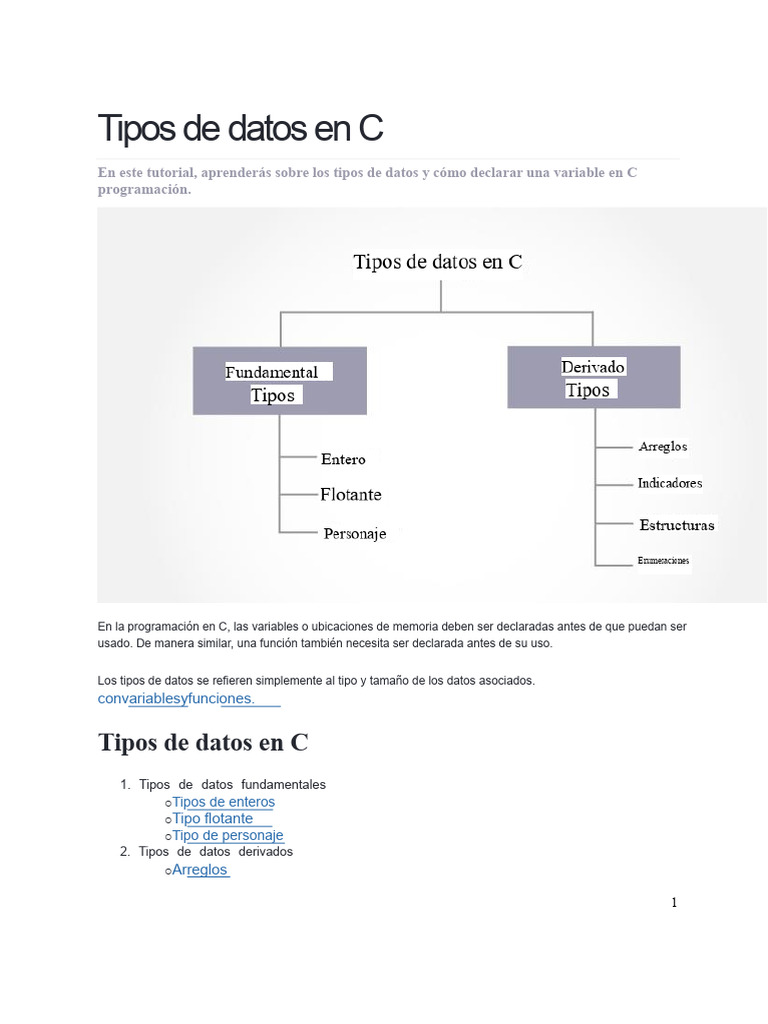 Tipos de datos en programación C | PDF | Tipo de datos | Variable (informática)