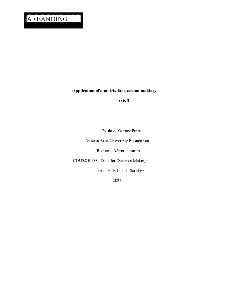 Work Axis 3 Tools For Decision Making | PDF | Decision Making | Matrix ...