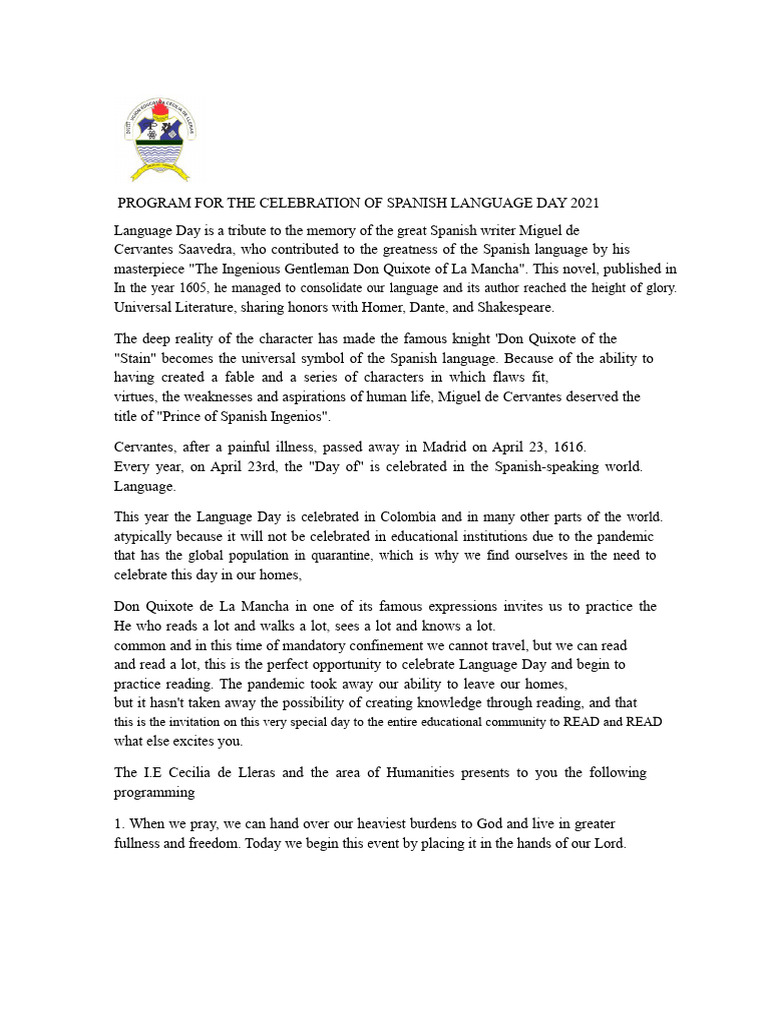 Current Program Celebration of Spanish Language Day 2021 | PDF ...