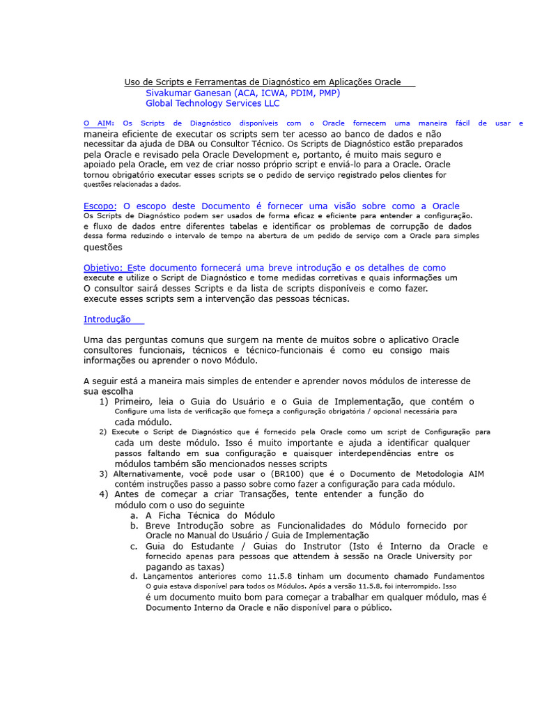 Uso de Scripts e Ferramentas de Diagnóstico em Aplicações Oracle | PDF ...