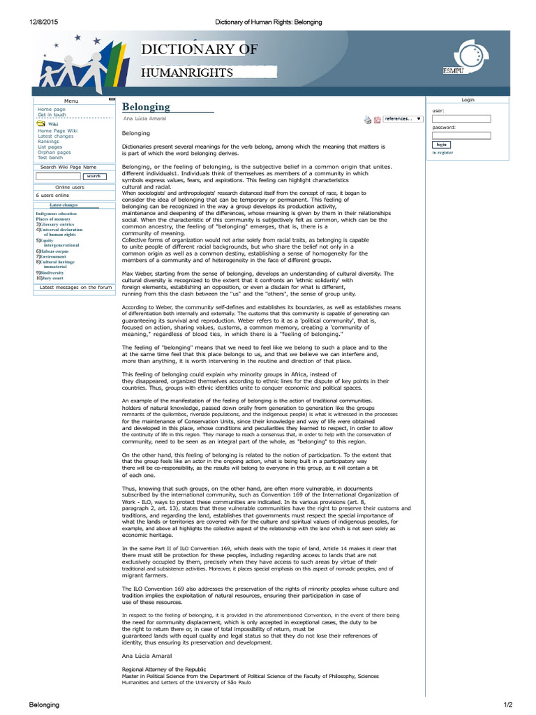 Dictionary of Human Rights - Belonging | PDF | Community | Race (Human ...