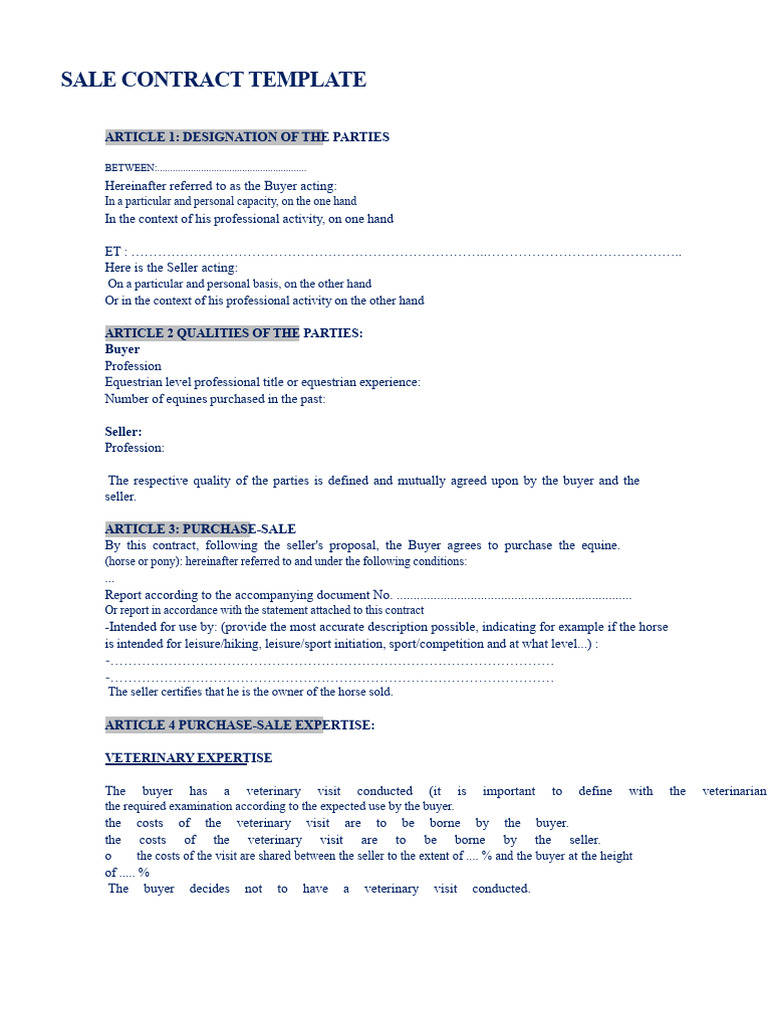 Horse Sale Contract Template | PDF | Receipt | Payments