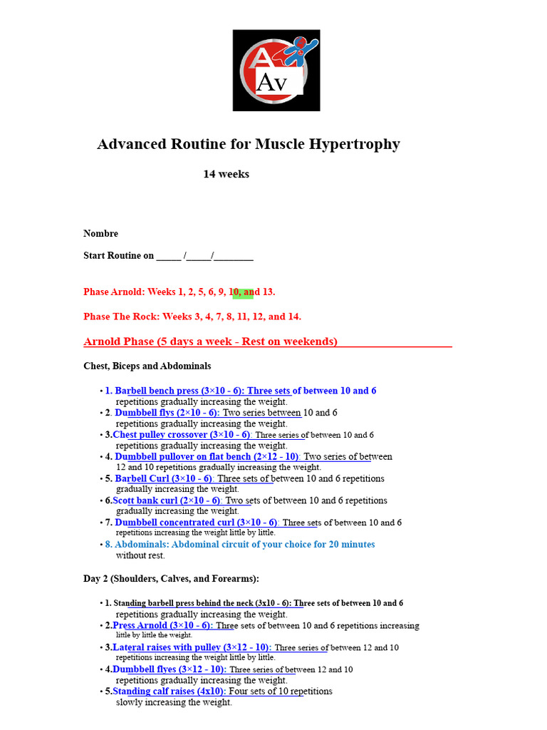 Advanced Muscle Hypertrophy Routine | PDF | Strength Training | Weight ...