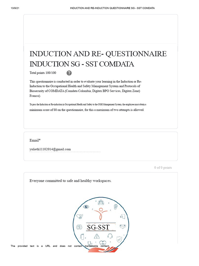 Induction and Re-Induction Questionnaire SG - SST Comdata | PDF | Occupational Safety And Health ...