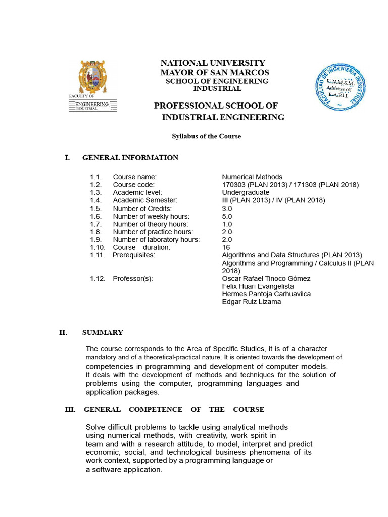 Numerical Methods Course Syllabus | PDF | Numerical Analysis | Mathematics