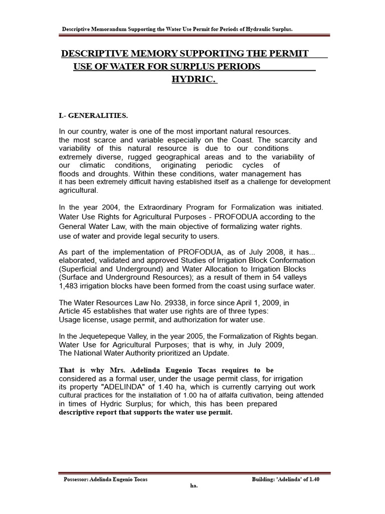Water Use Permit | PDF | Irrigation | Reservoir