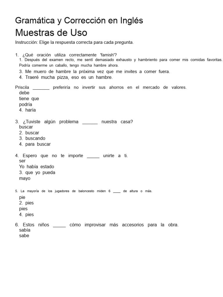 Pruebas de Muestra de Gramática Inglesa y Uso Correcto | PDF | Malaysia ...