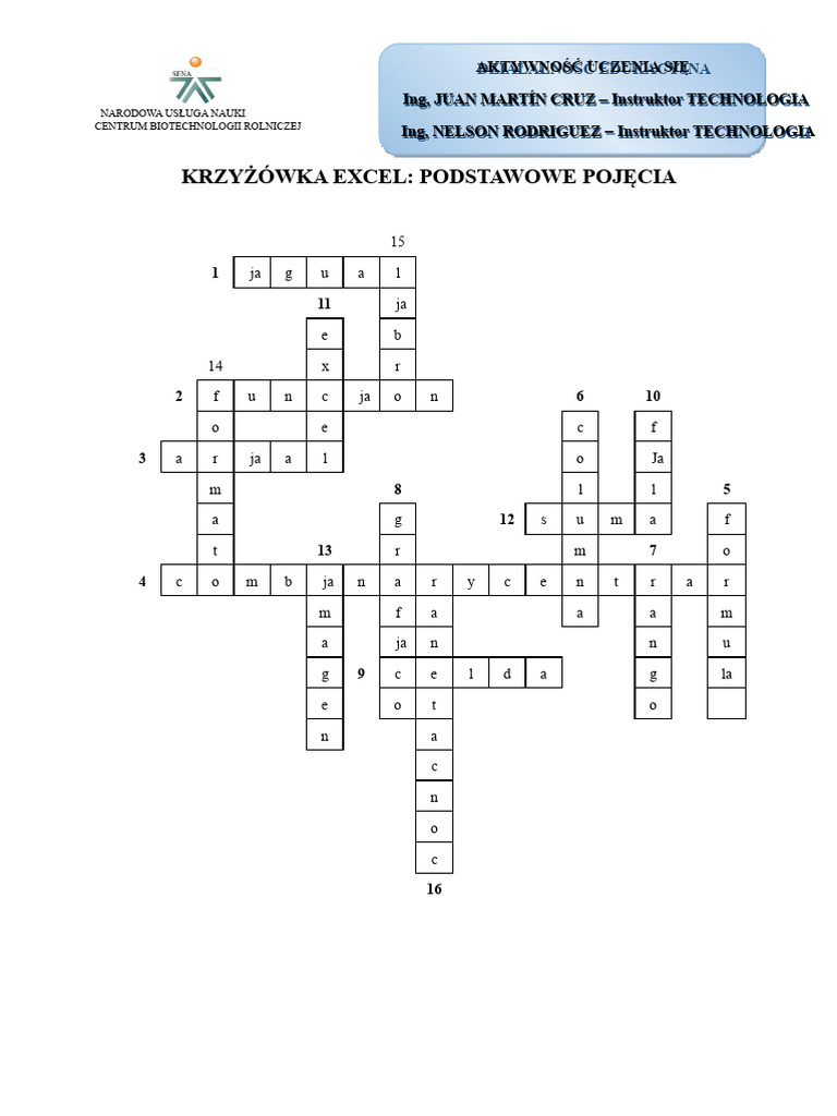KRZYŻÓWKA EXCEL Junior Alejandro Rivera | PDF
