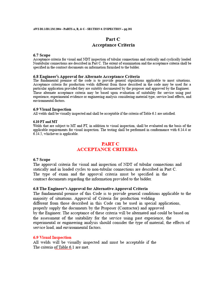 AWS D1.1/D1.1M:2004 Inspection Criteria | PDF | Nondestructive Testing ...