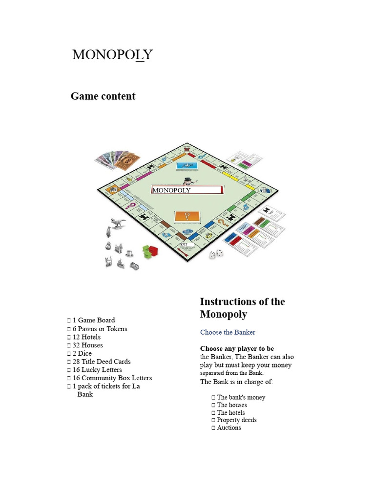 Monopoly Game Instructions Guide | PDF | Mortgages | Auction