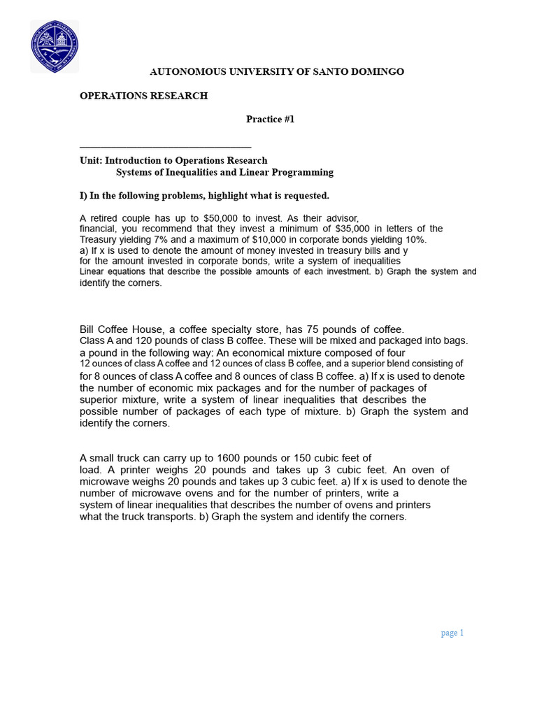 Practice #1 of Operations Research | PDF | Linear Programming