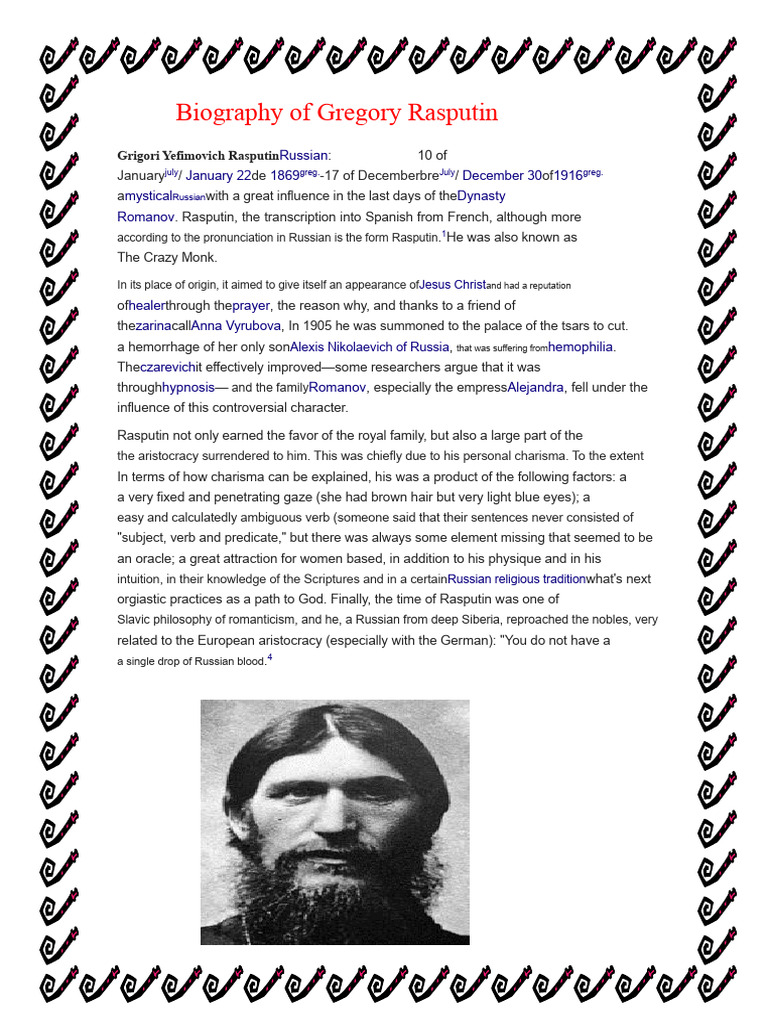 Biography of Gregory Rasputin | PDF | Joseph Stalin | Vladimir Lenin