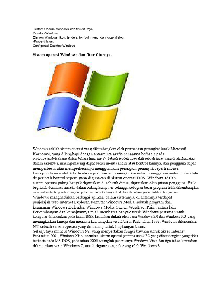 Fitur Utama Sistem Operasi Windows | PDF
