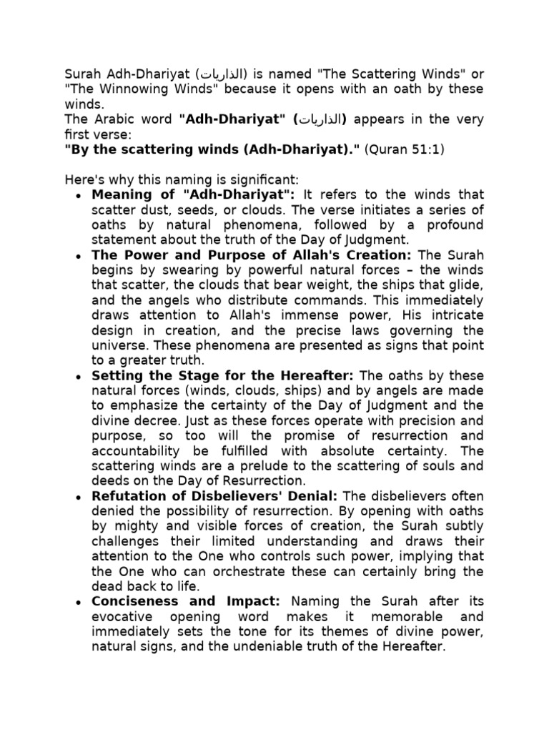 Why Surah Named Dhariyat | PDF | Surah | God In Islam