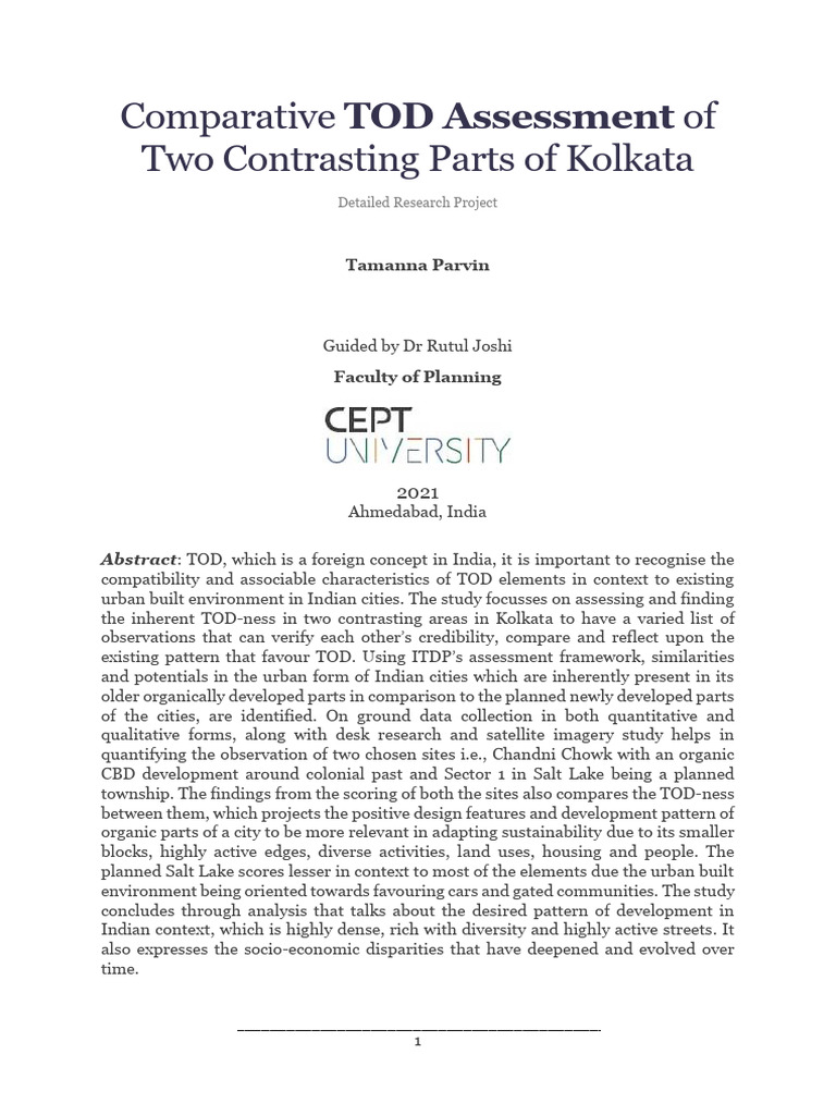 TOD Assessment in Kolkata's Urban Areas | PDF | City | Methodology