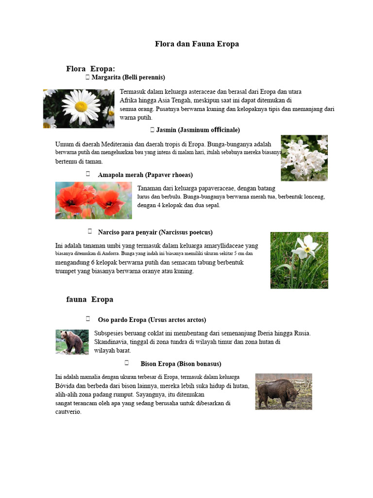 Flora dan Fauna Eropa: Spesies Utama | PDF